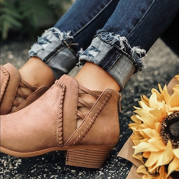Boutique | Shoes | Cognac Tan Cut Out Crisscross Braided Ankle Bootie ...